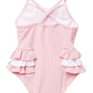 bebe | Swim | Bebe Baby Girls Pink Ruffle Seersucker Swimsuit | Poshmark